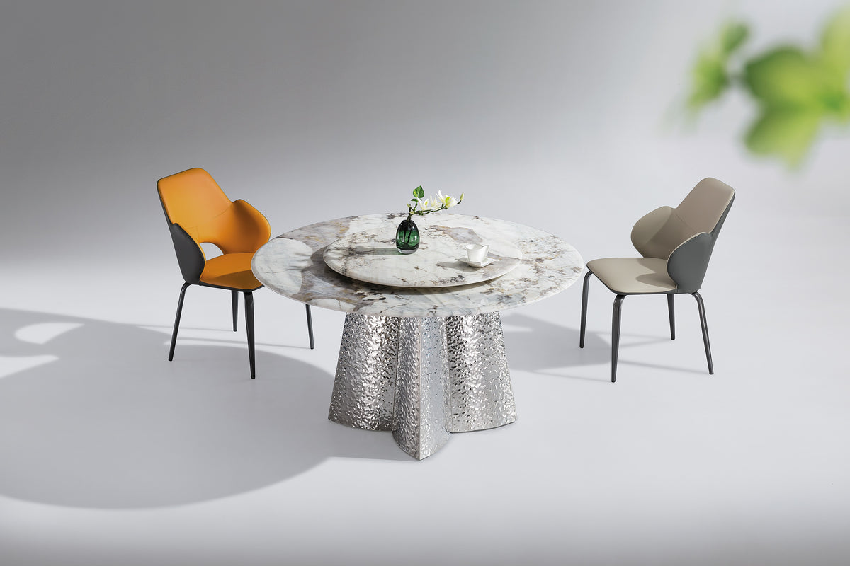 'CLOVER' Supercrystalline Marble Round Dining Table with Lazy Susan ...