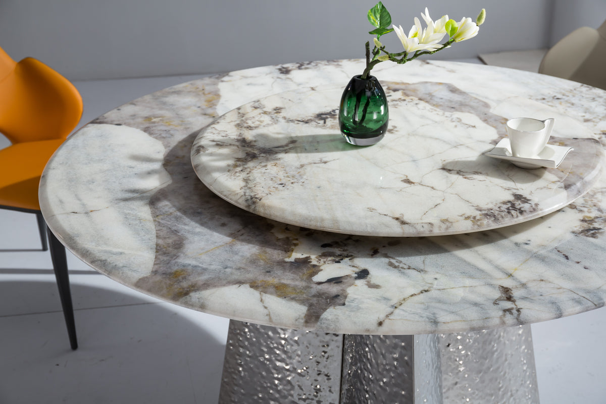 'CLOVER' Supercrystalline Marble Round Dining Table with Lazy Susan ...