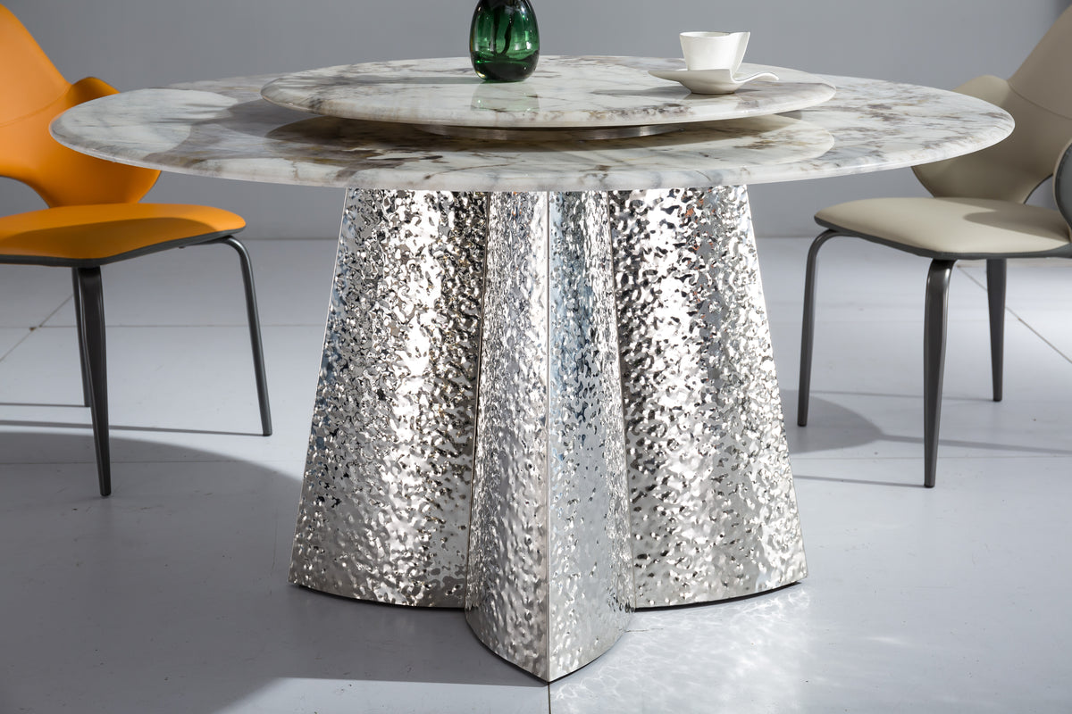 'CLOVER' Supercrystalline Marble Round Dining Table with Lazy Susan ...