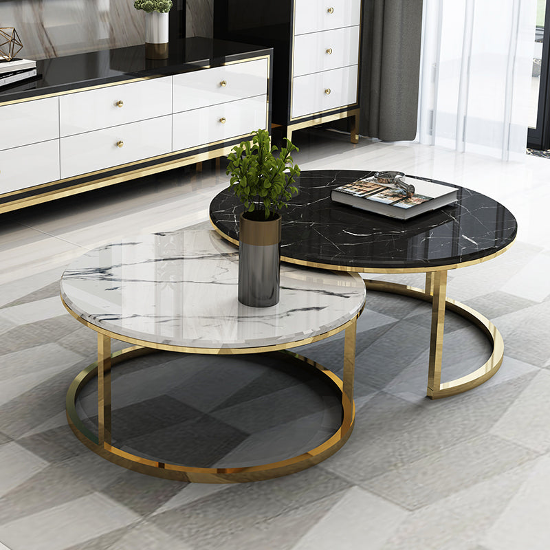 'MARISSA' Stainless Steel Base Marble Coffee Table Nested Set of 2 ...
