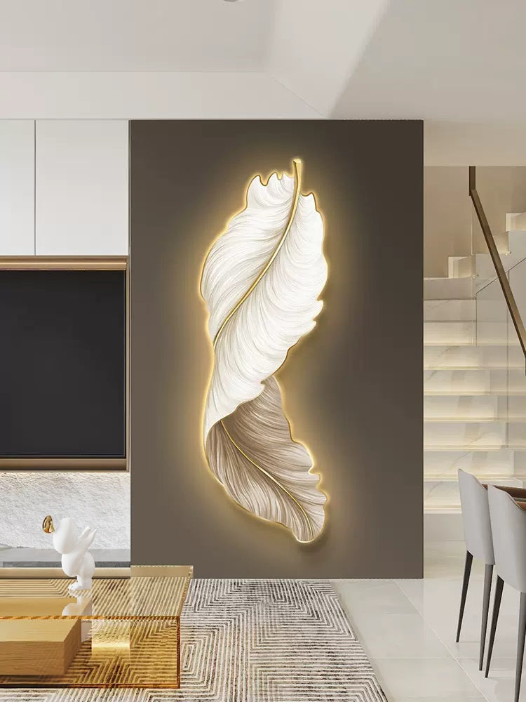 ‘PIUMA’ Feather Crystal Porcelain 3D Painting LED Lighting Wall Art ...